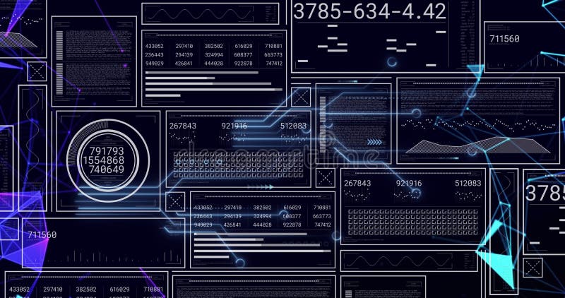 Animation of Graphs, Loading Bars and Circles with Changing Numbers Against Connected Dots Stock ...