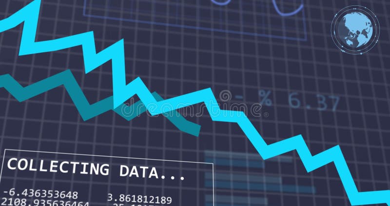 Animation of Graphs, Loading Circles, Changing Numbers, Letters, Globe Over Black Background ...