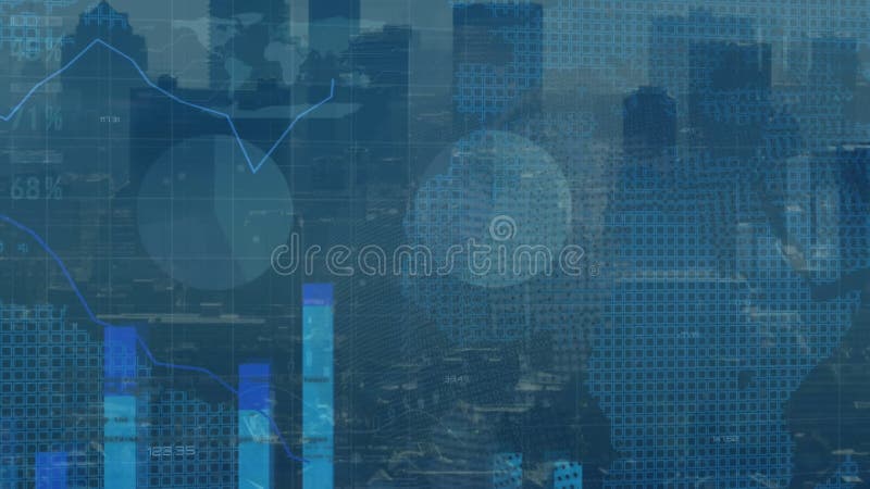 Animation of Graphs, Map and Infographic Interface Over Aerial View of ...
