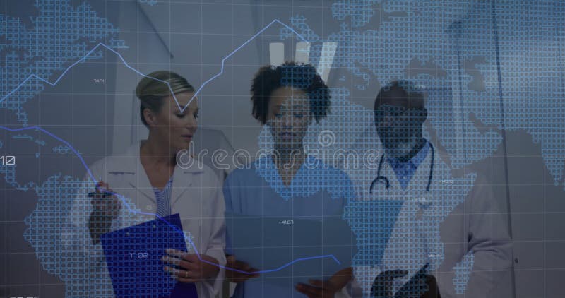 Animation Graphs and Map Over Diverse Doctors Discussing Patient ...