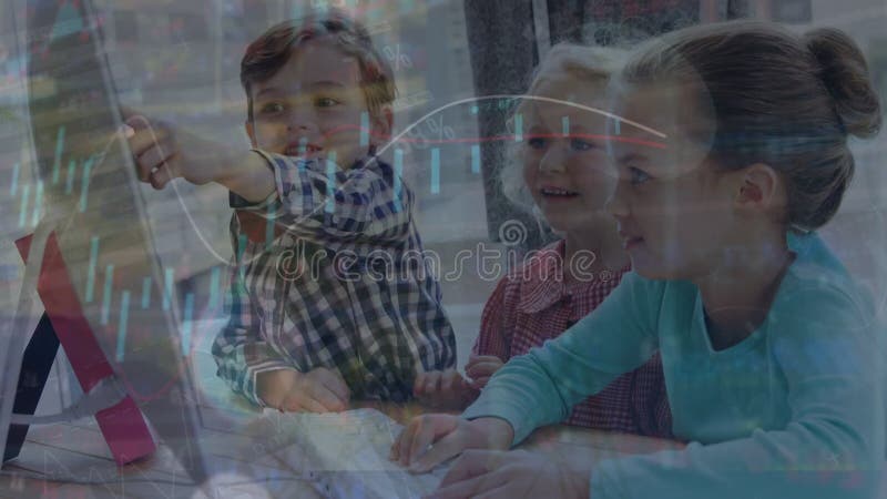 Animation of Graphs Moving Against Caucasian Children Learning with ...