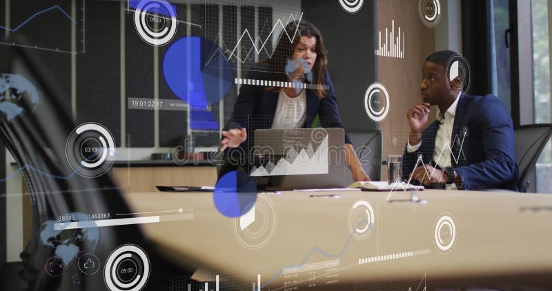 Animation of Graphs, Numbers, Loading Circles and Bars, Diverse Female ...