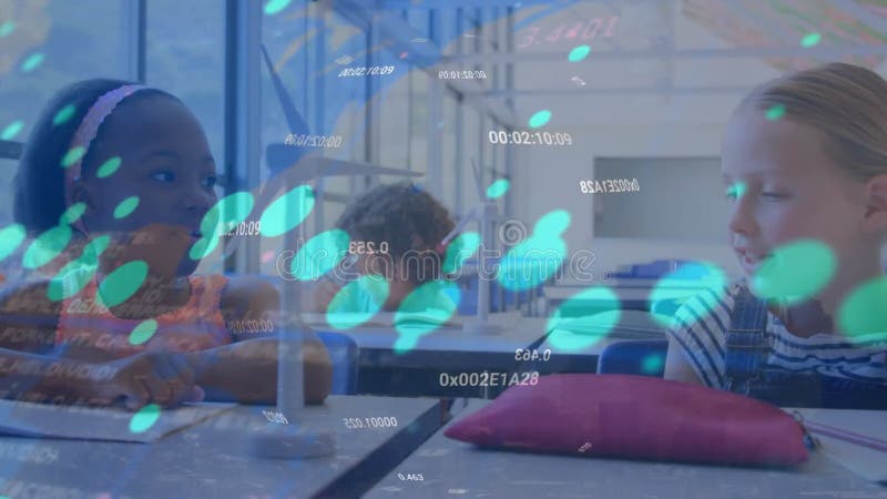 Animation of Graphs, Numbers and Map, Diverse Students Discussing and ...