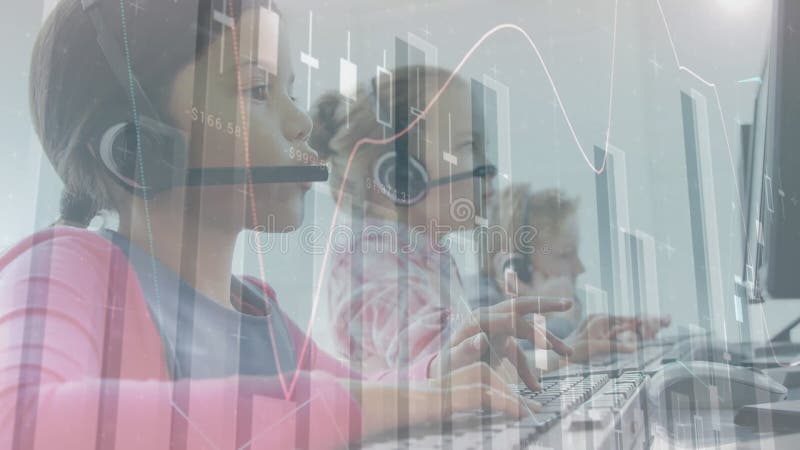 Animation of Graphs and Numbers Over Diverse Students Wearing ...