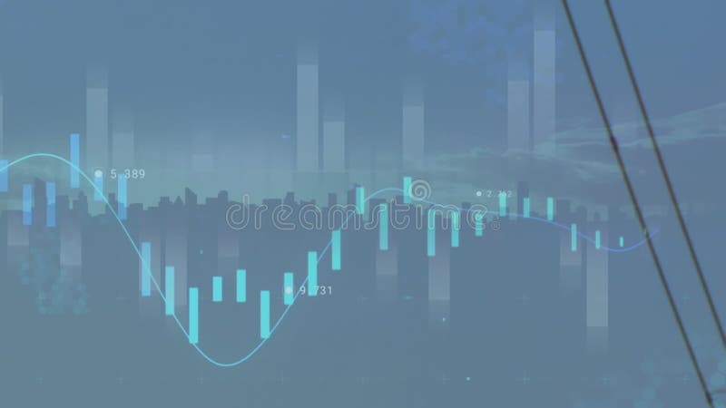 Animation of Graphs Over Low Angle View of Wires and Transmission Tower ...