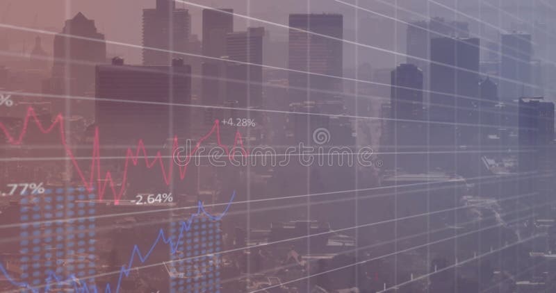 Animation of Graphs and Processing Data on Grid Over Cityscape Stock Video - Video of world ...
