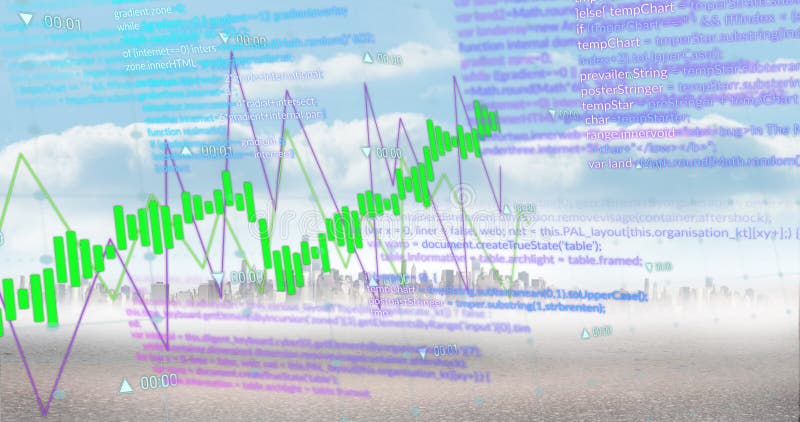 Animation of Graphs and Processing Data Over Bright Cloudy Cityscape ... Animation of Graphs and Processing Data Over Bright Cloudy Cityscape ...