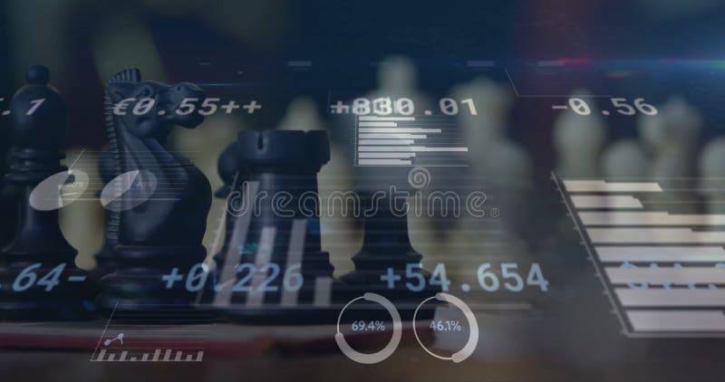 Animation of Graphs Processing Data Over Chess Pieces on Dark ...