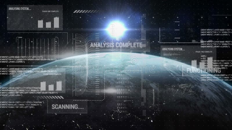 Animation of Graphs, Texts and Computer Language Over Rotating Globe and Illuminated Object in ...