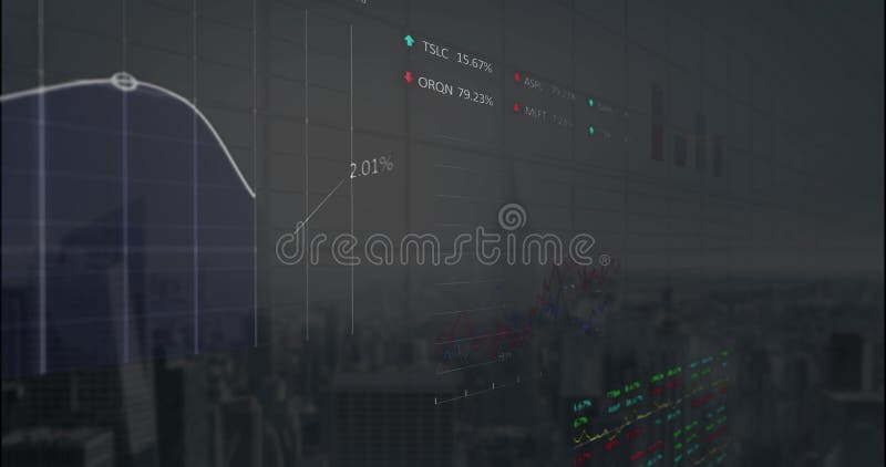 Animation of Graphs, Trading Boards, Loading Circles Over Aerial View ...
