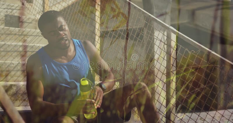 Animation of Spots Over African American Man Running at Beach Stock ... Animation of Spots Over African American Man Running at Beach Stock ...