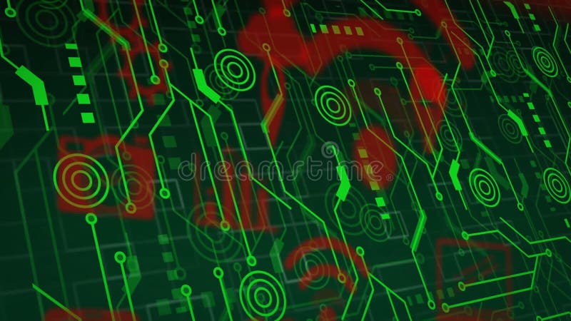 Animation of Green Circuit Patterns with Red Digital Elements for ...