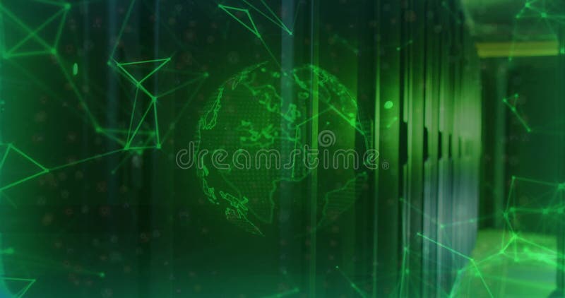 Animation of Green Digital Globe and Network Connections in Data Center ...