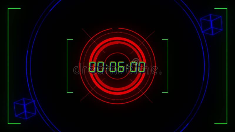 Animation of Green Digital Timer Changing with Red Circles on Black ...