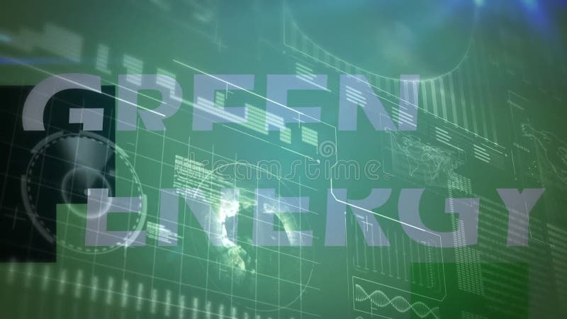 Animation of Green Energy Text Over Interface with Globe, Map, Graphs ...