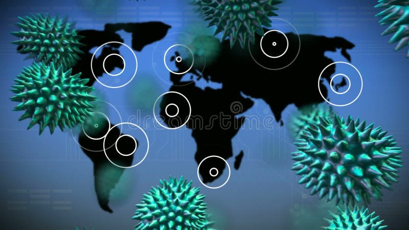 Animation of Blue Corona Virus with World Map in Background Stock ...
