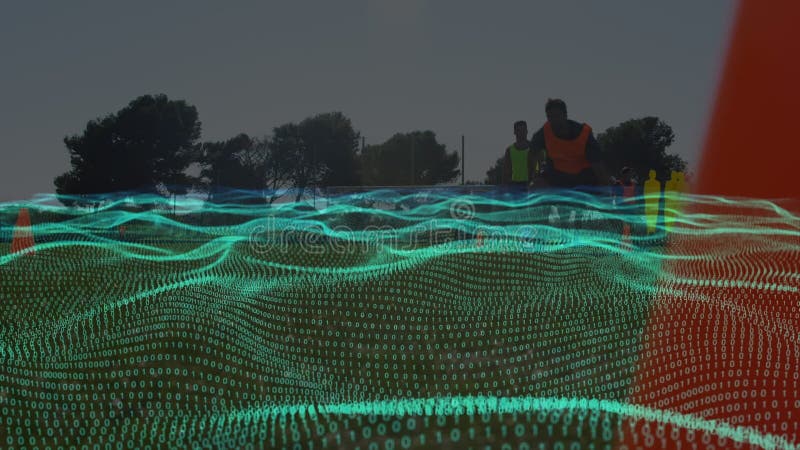 Animation of Green Mesh of Binary Coding and Data Processing Over ...