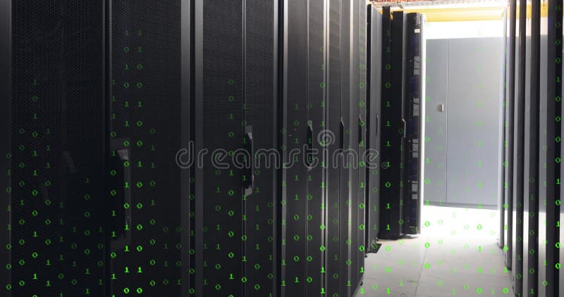 Animation of Green Numbers Falling Over Servers Stock Footage - Video ...
