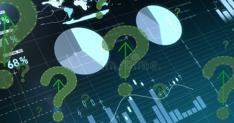 Animation of Green Question Marks Flying Over Statistics Recording on ...
