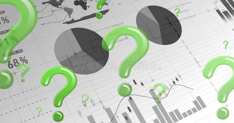 Animation of Green Question Marks Flying Over Statistics Recording on ...