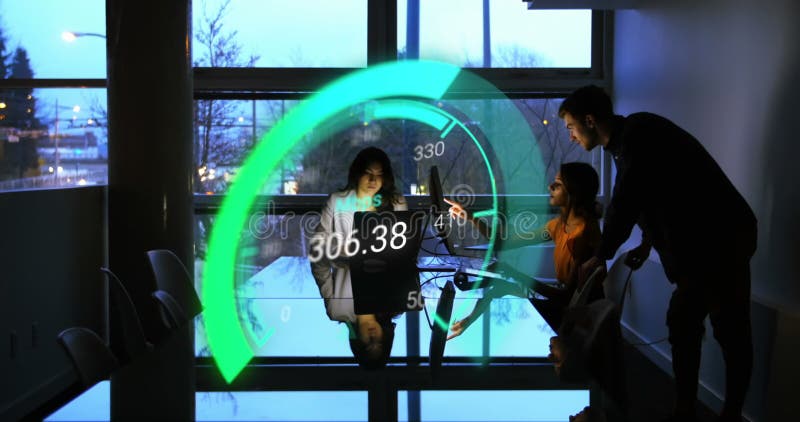 Animation of Green Speedometer Over Diverse Businesspeople Using ...