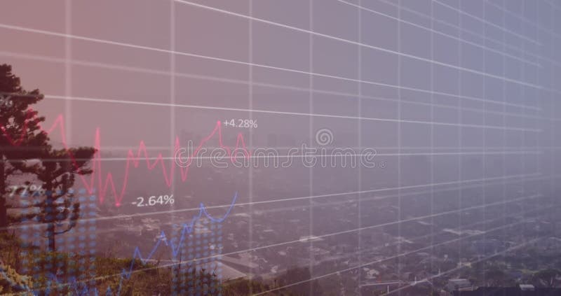 Animation of Grid Pattern with Multiple Graphs and Numbers Over Aerial ...