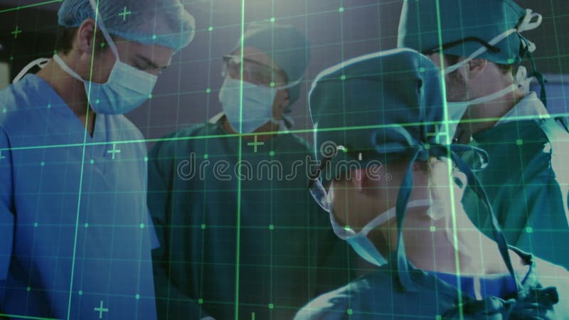Animation of Grid Pattern Over Diverse Doctors Performing Surgery in ...