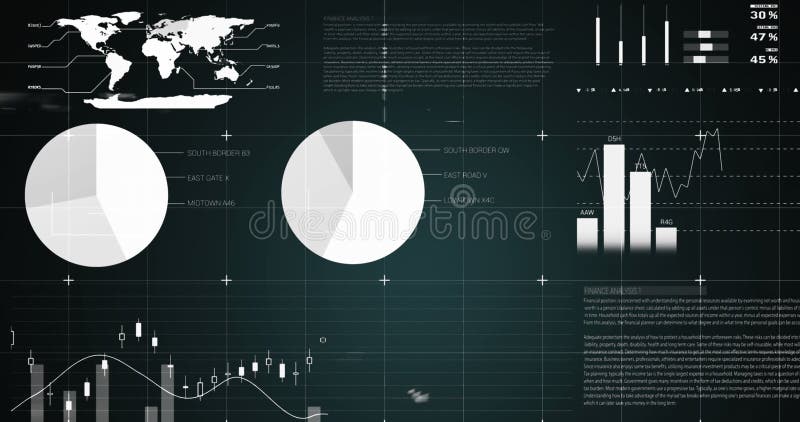 Animation of Grid Pattern Over Infographic Interface Against Abstract ...