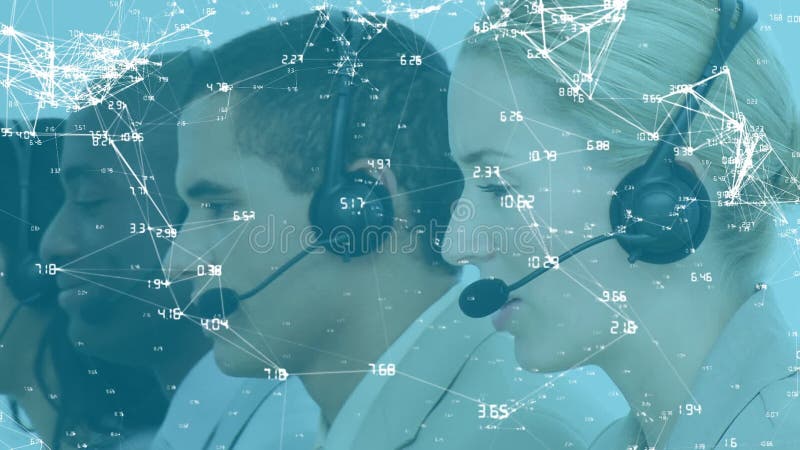 Animation of Group of Multi-ethnic Call Centre Workers Wearing Headsets ...