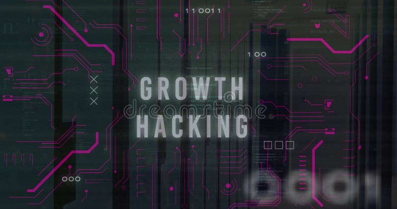 Animation Of Growth Hacking Text And Binary Codes Over Computer
