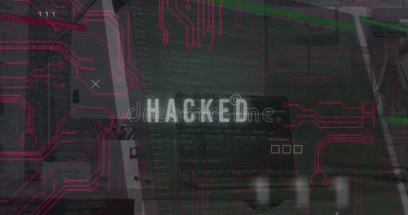 Animation Of Hacked Text Over Circuit Board Texture And Programming