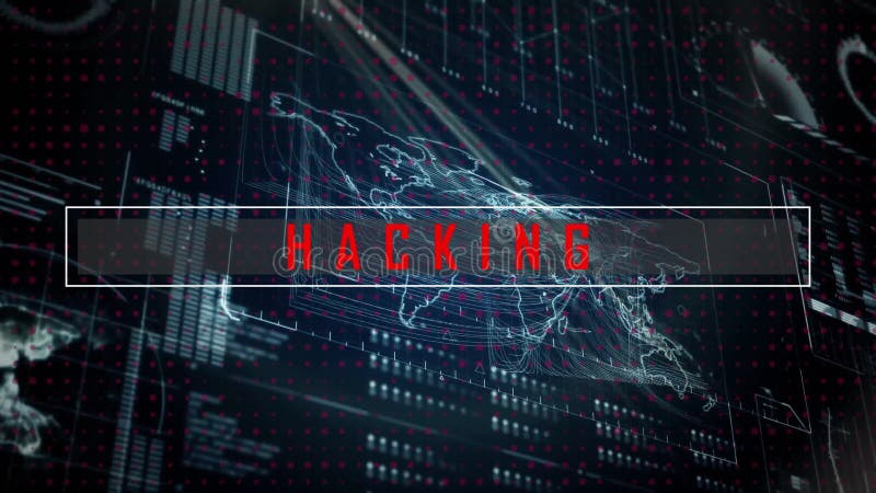 Animation of Hacking Text and Data Processing Over World Map Stock ...
