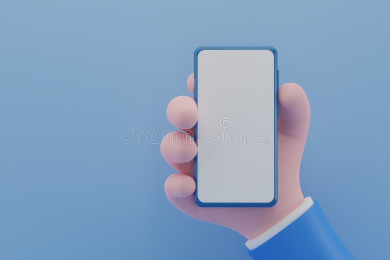 Animation Hand Holding Smartphone with White Screen on Violet ...
