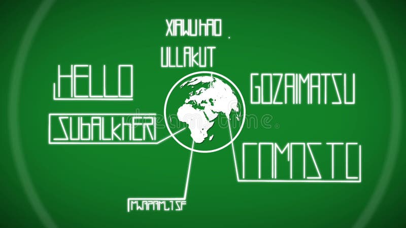 Animation of Hello in Many Different Languages and Earth Illustration ...