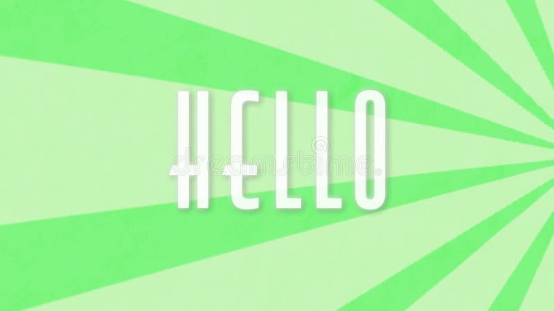 Animation of Hello Text Banner Against Spinning Radial Rays on Green ...