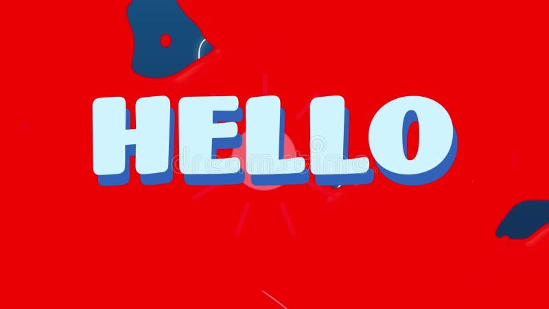 Animation of Hello Text Banner and Red Abstract Shapes Against ...