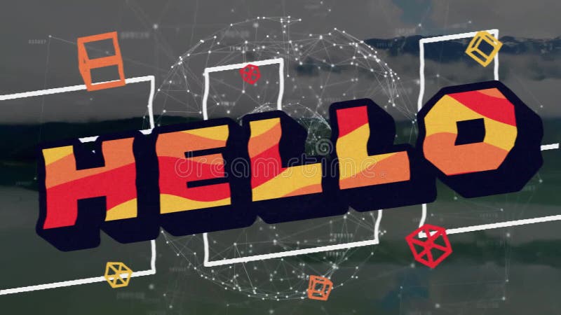 Animation of Hello Text Over Globe of Connections with Data Processing ...