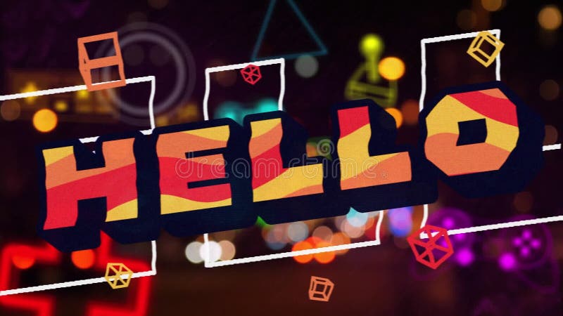 Animation of Hello Text Over Neon Pattern on Black Background Stock ...