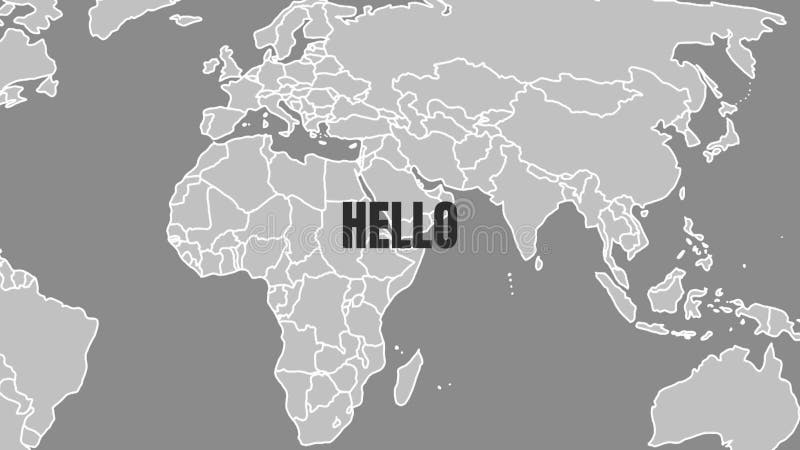 Animation of Hello Text Over World Map on Grey Background Stock Video - Video of icon, motion ...