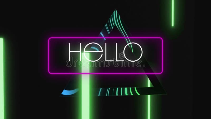 Animation of Hello Text in Pink Neon Frame Over Glowing Triangle Stock ...