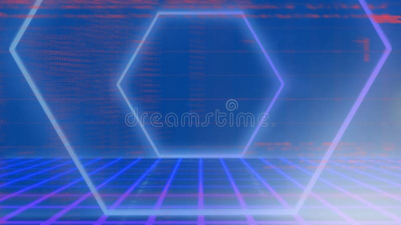 Animation of Hexagons and Grid with Computer Language on Blue ...