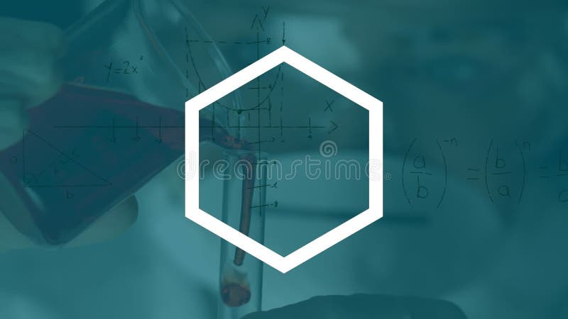Animation of Hexagons and Math Formulas Over Hands of Lab Worker with ...