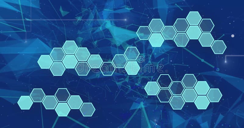 Animation of Hexagons Over Network of Connections on Blue Background Stock Video - Video of ...