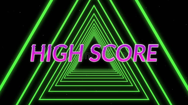 Animation of High Score Text in Glowing Letters Over Neon Triangle ...
