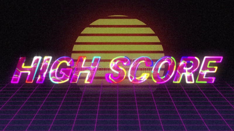 Animation of High Score Text on Grid Pattern and Sun Against Black ...