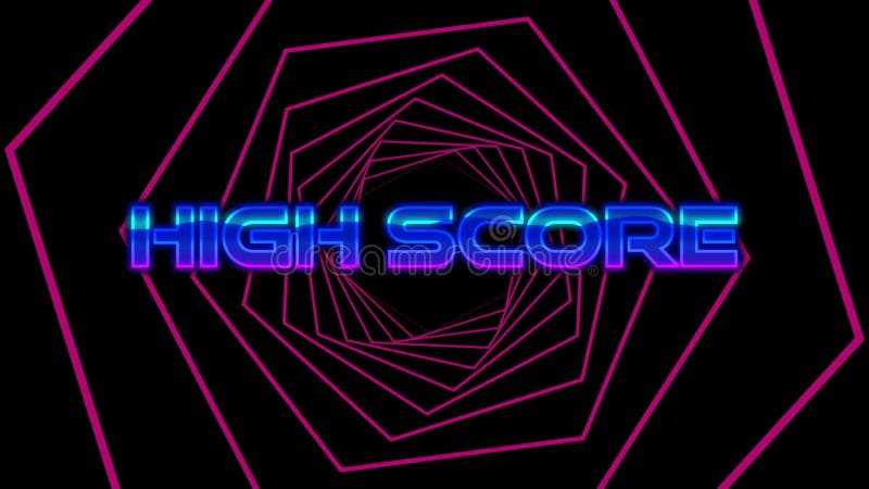 Animation of High Score Text Over Neon Spiral on Black Background Stock ...