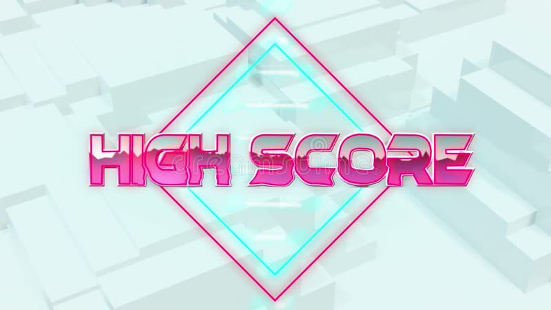 Animation of High Score Text in Pink Letters Over Digital Interface ...