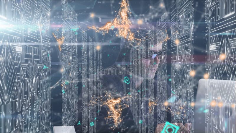 Animation of Hooded Man Hacking Computer and Data Processing Stock Video - Video of database ...