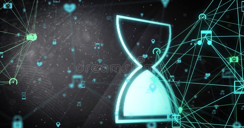 Animation of Hour Glass and Connections with Data Processing Over Black ...