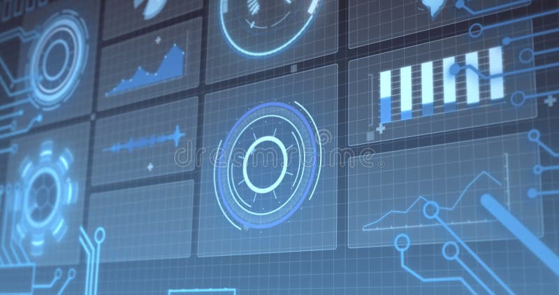 Animation of Hud Screens with Multiple Graphs Over Grid Pattern Stock Video - Video of ...